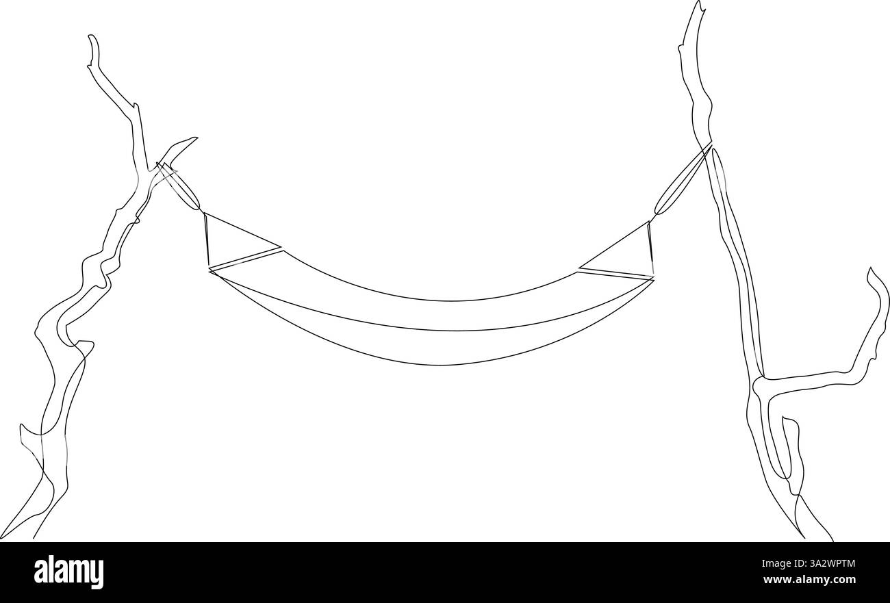 Hammock hung on trees one line drawing. Vector illustration, editable ...