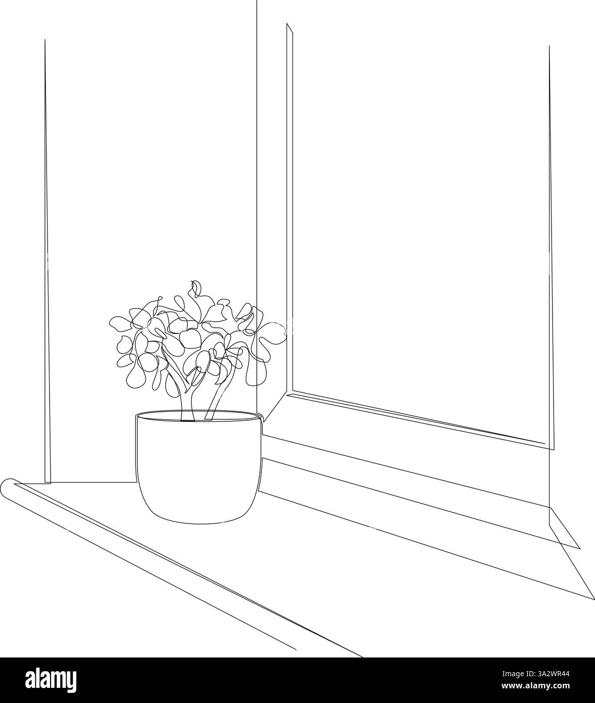 Home plant in a pot on a windowsill continuous one line drawing ...