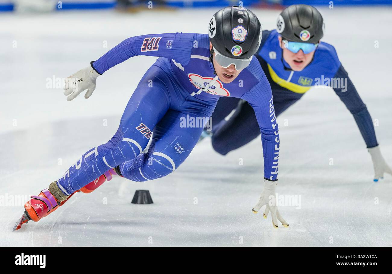 Beijing, China. 14th Mar, 2025. Su Jun-Peng (front) of Chinese Taipei ...
