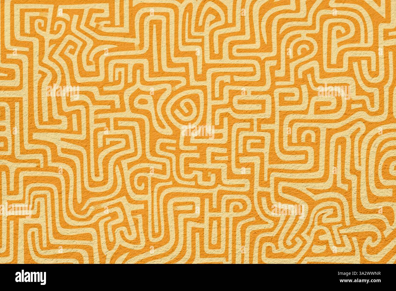 An orange and white rug displaying a maze pattern. The intricate design ...