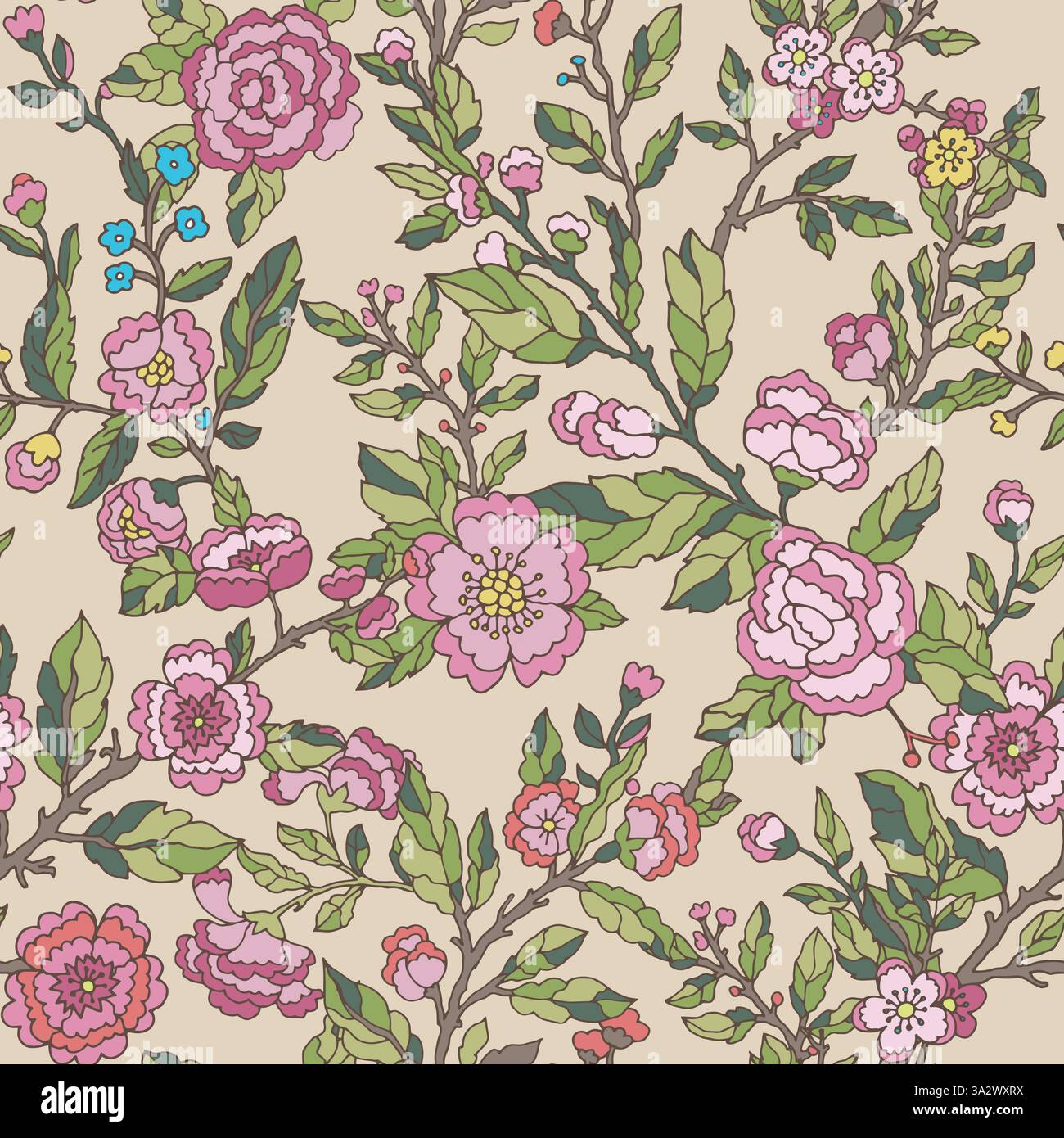 Traditional floral seamless pattern vector Stock Vector Image & Art - Alamy