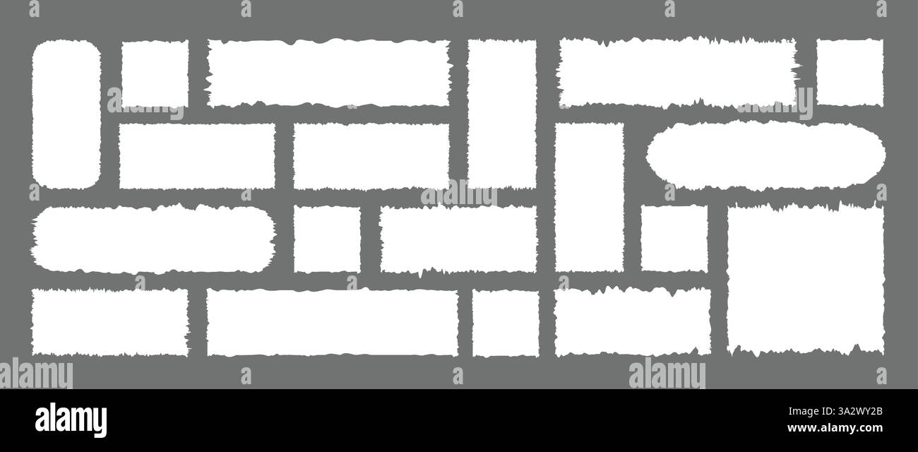 Set of Jagged Rectangle. Torn paper sheet for stickers or collages. Zig ...