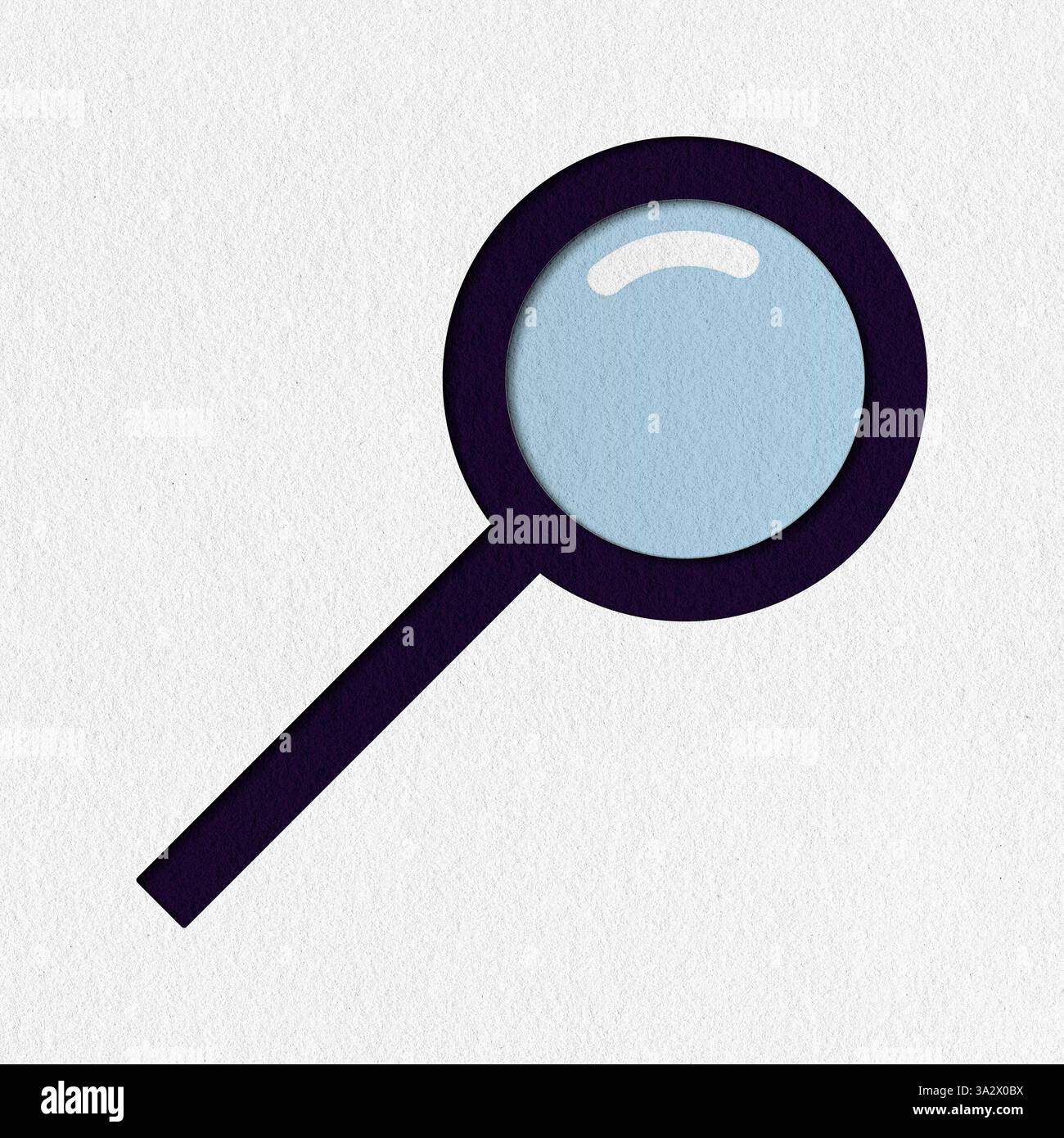 A magnifying glass is placed on top of a piece of paper, with light ...
