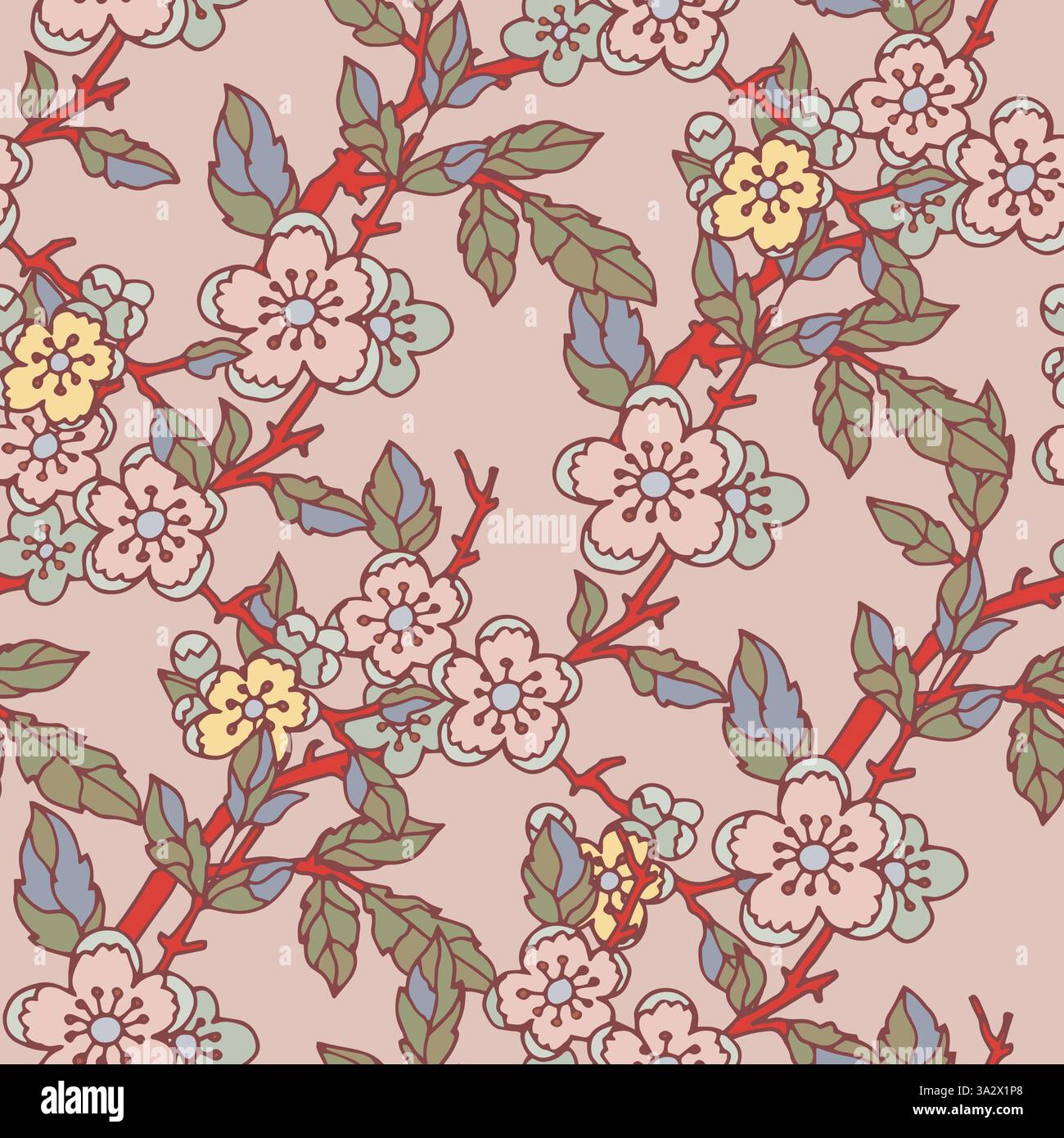 Seamless Cherry Blossom Floral Pattern Stock Vector Image & Art - Alamy