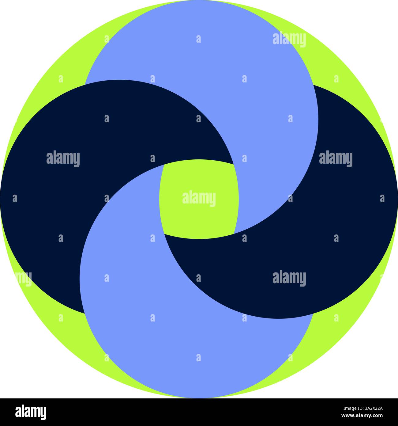 Neon dark and light blue interlocking hoops on a bright lime green ...