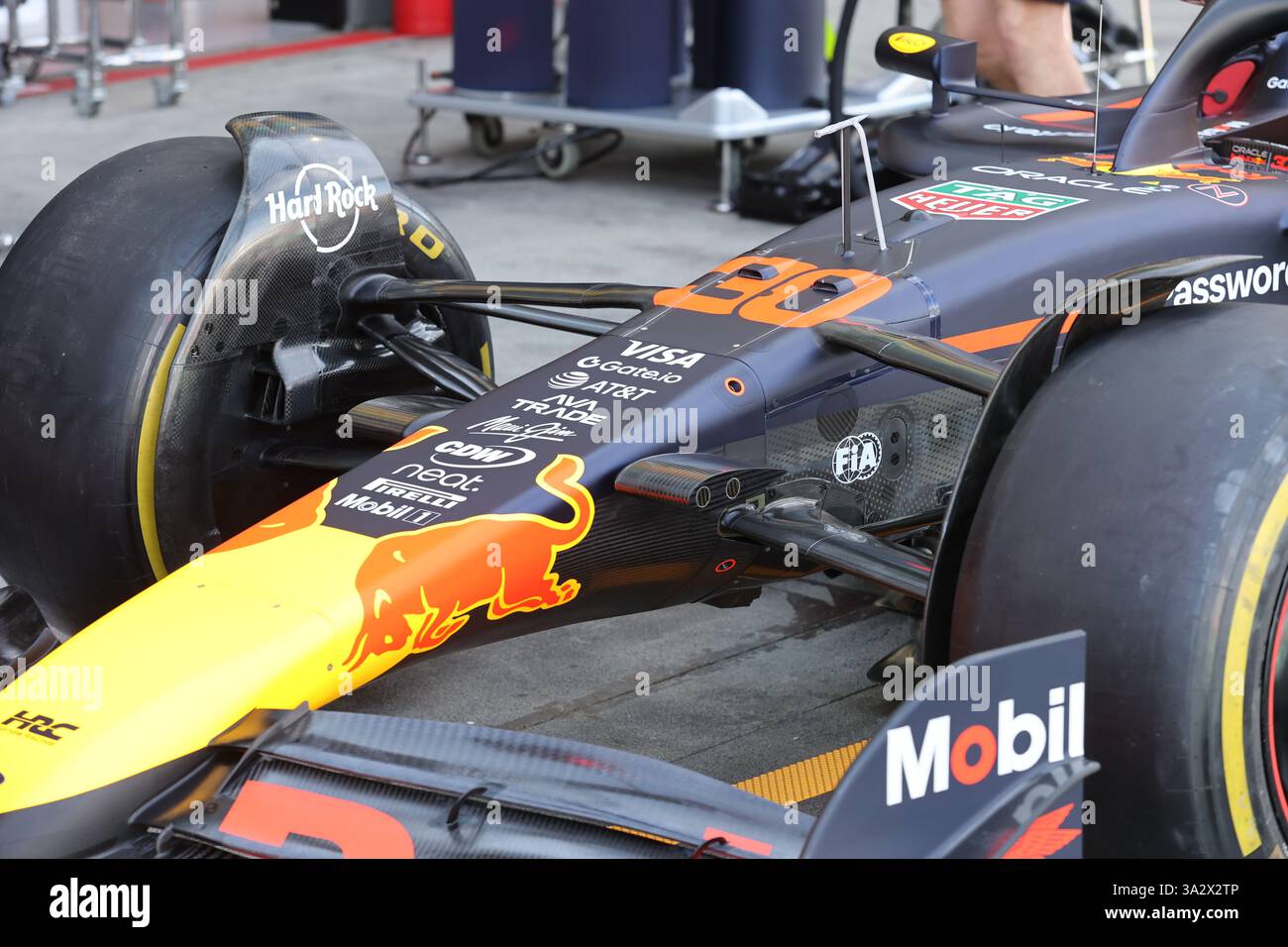 Red Bull Racing RB21, mechanical detail front suspension nose during ...