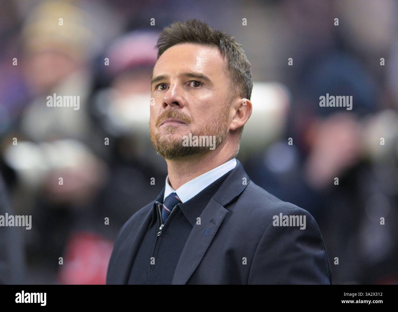 Glasgow, UK. 13th Mar, 2025. Rangers Manager Barry Ferguson during the ...