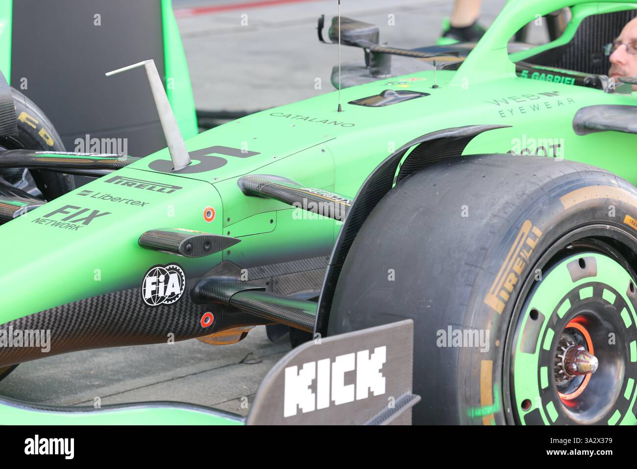 Stake F1 Team Kick C45, mechanical detail front suspension during the ...