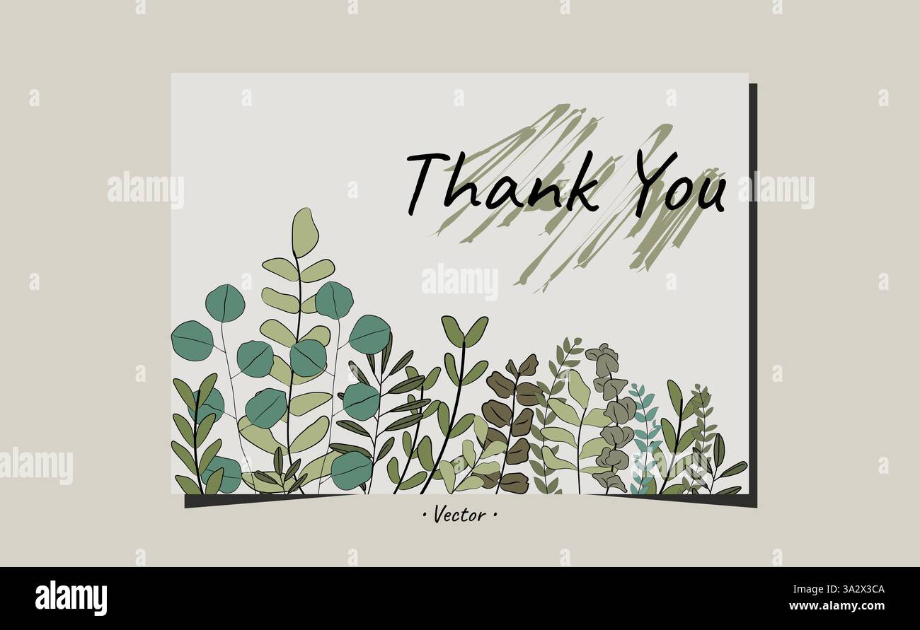 Card thank you organic hand drawn eucalyptus plant art template Stock ...
