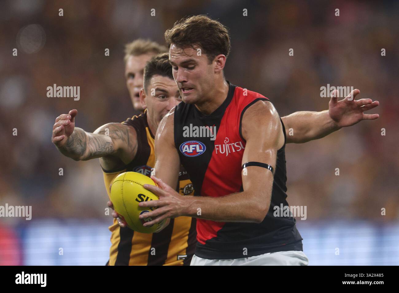 Melbourne, Australia. 14th Mar, 2025. Zach Reid of the Bombers is ...