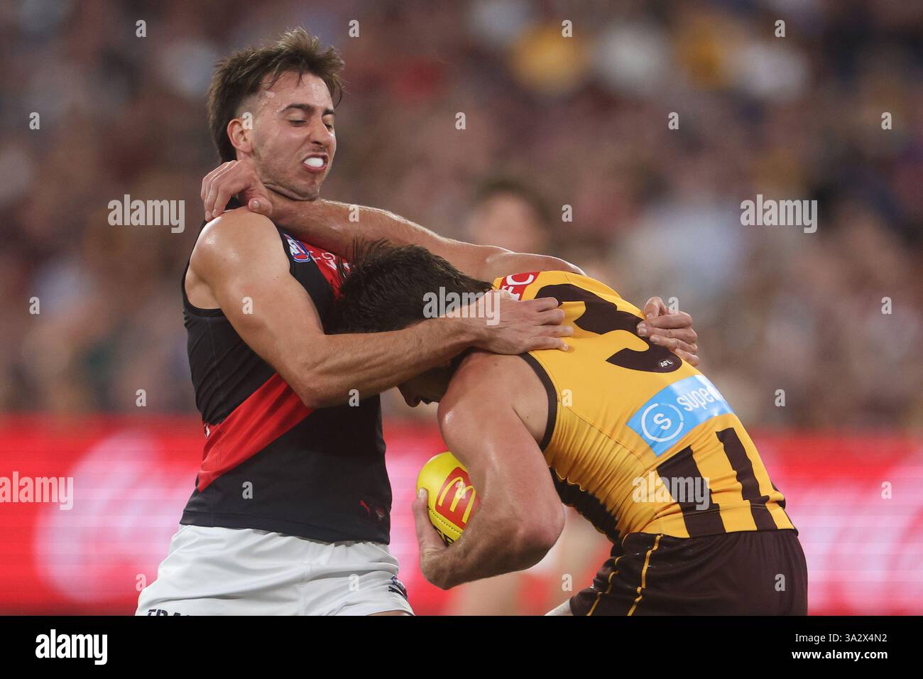 Melbourne, Australia. 14th Mar, 2025. Jai Newcombe of the Hawks breaks ...