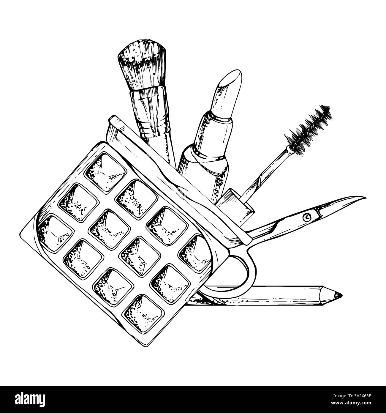 Make-up eye shadow, powder lipstick palette box, mascara pencil contour ...