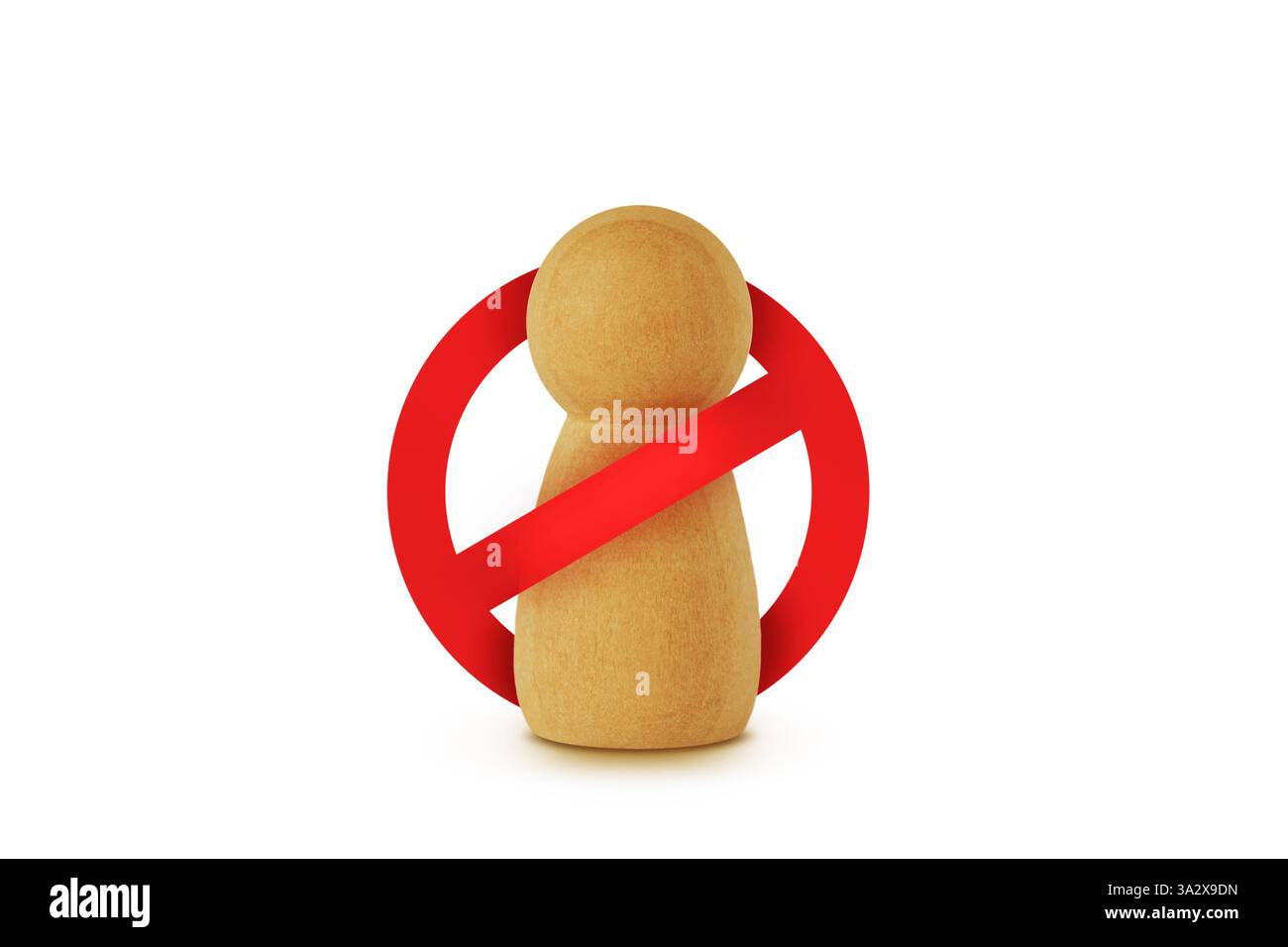 Wooden pawn with prohibition sign on white background - Concept of web ...