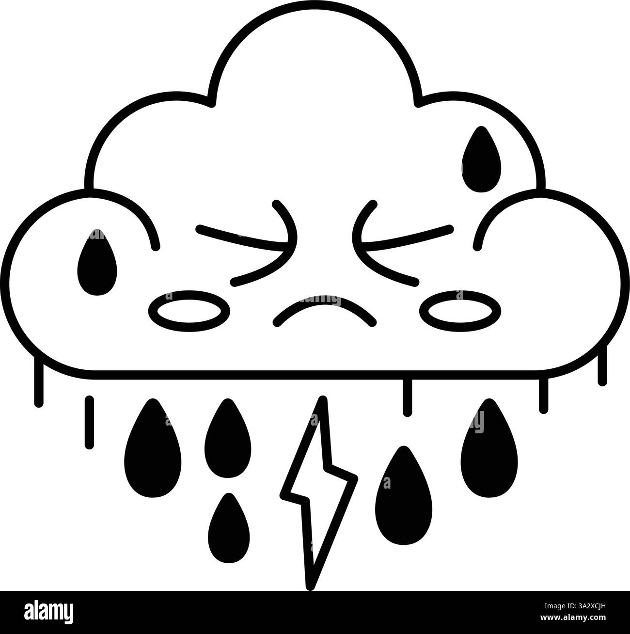 A cartoon drawing of a stormy sky with a lightning bolt. Scene is sad ...