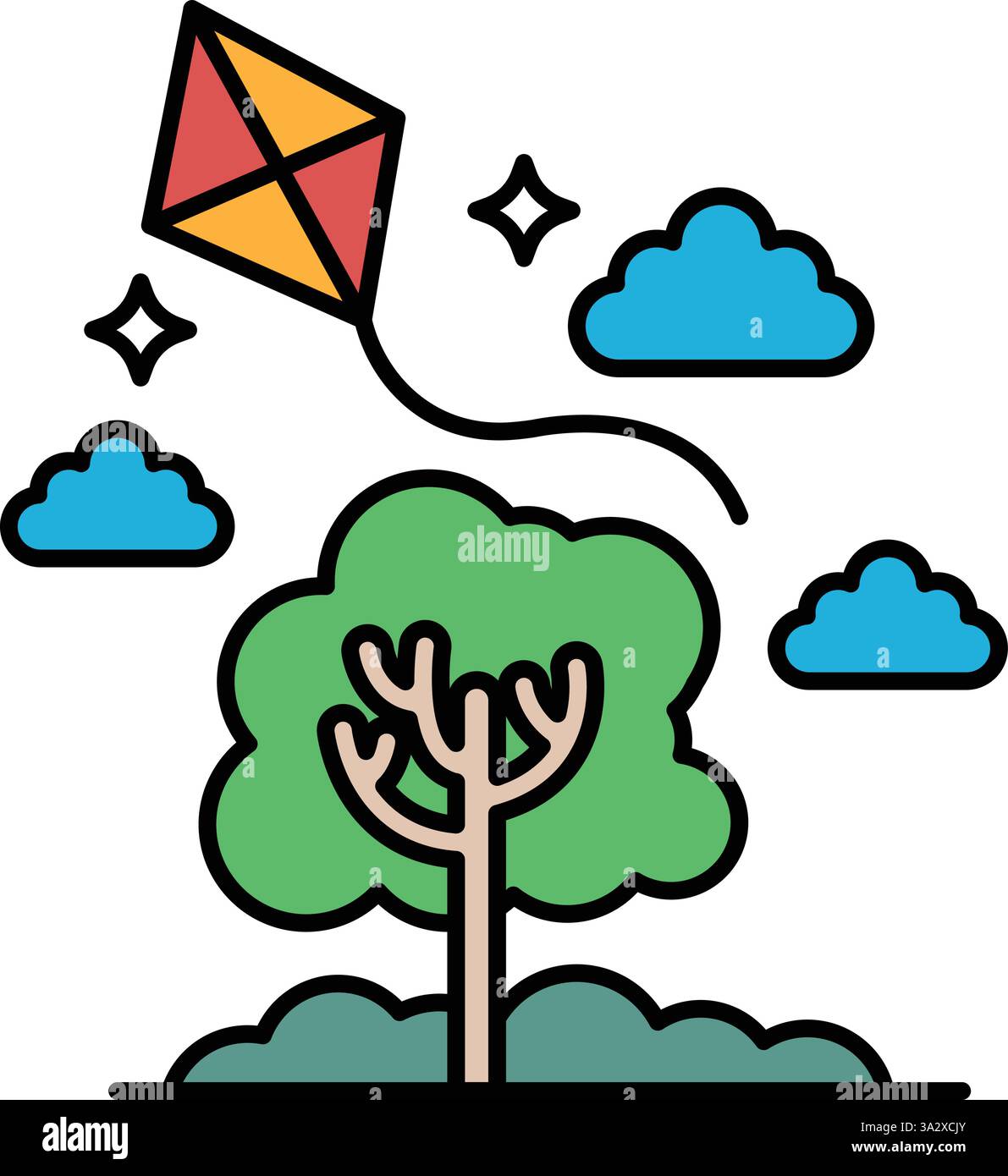 Green field and blue sky kite flying Stock Vector Images - Alamy