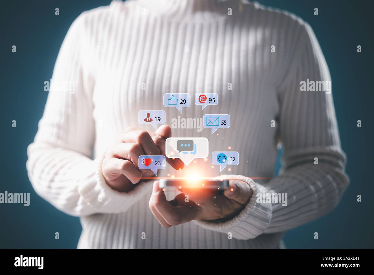 Concept of social business technology ai digital creation features website sticker, heart and ...