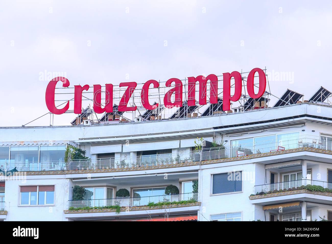 Advertisement sign of Cruzcampo beer on top of a building Stock Photo ...