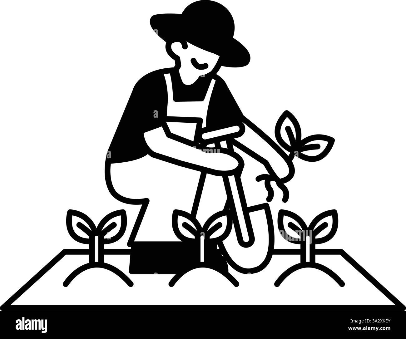 A man in a overalls is digging a hole in the dirt Stock Vector Image ...