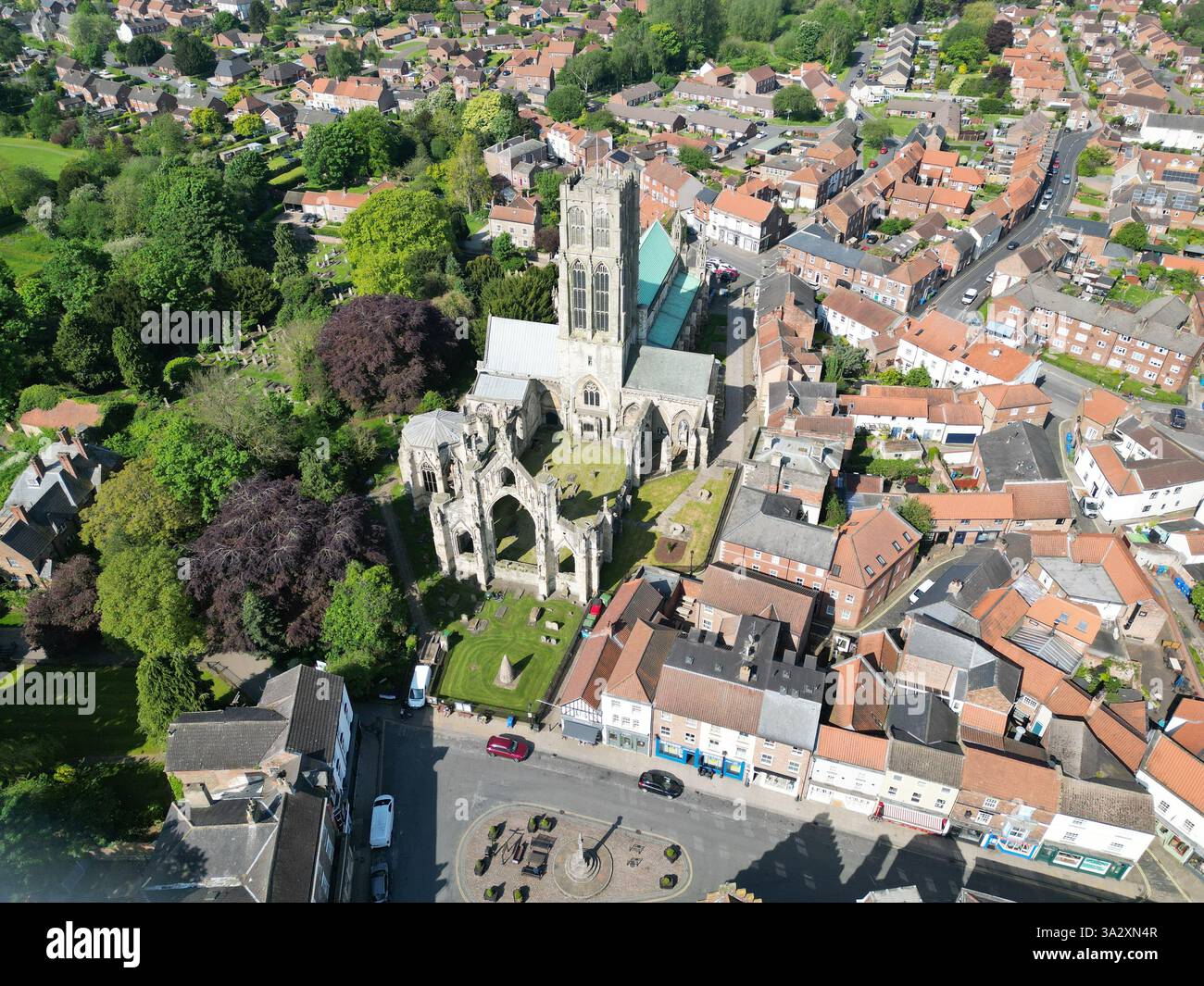 aerial view of Howden Minster, a large Grade I listed Church in the ...