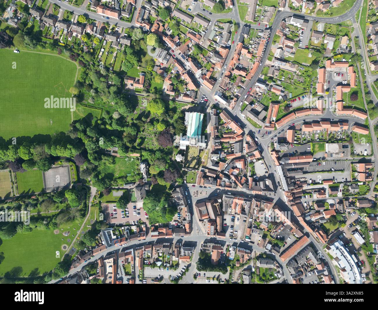aerial view of Howden Minster, a large Grade I listed Church in the ...