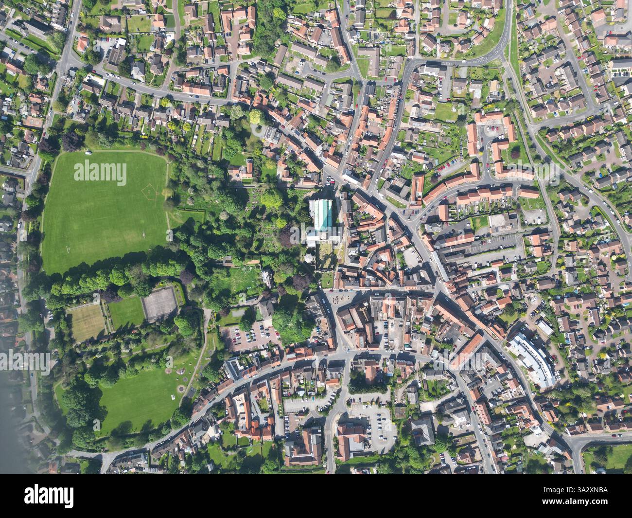 aerial view of Howden Minster, a large Grade I listed Church in the ...