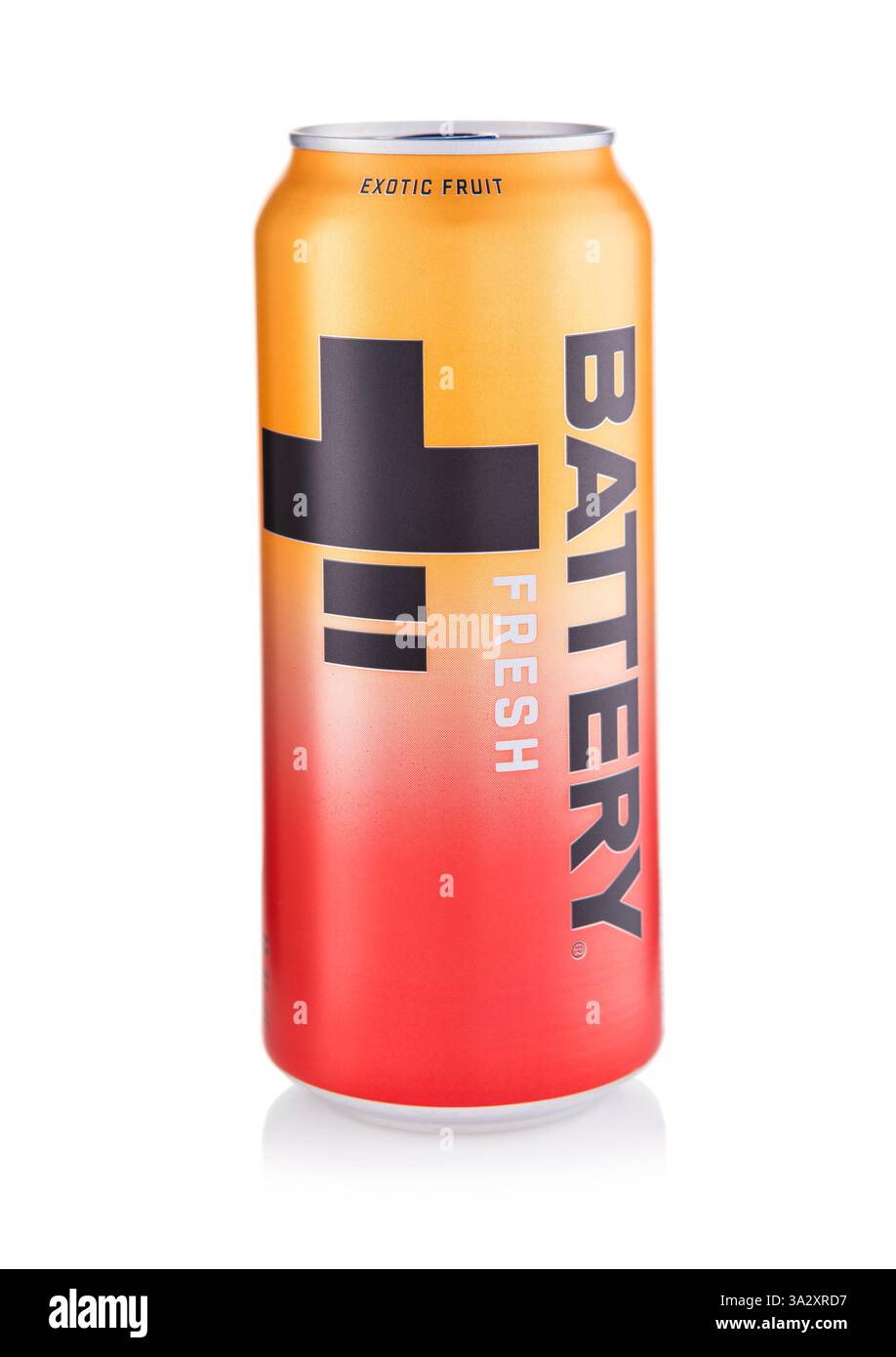 LONDON,UK - FEBRUARY 20,2025: Battery Fresh energy drink with exotic ...