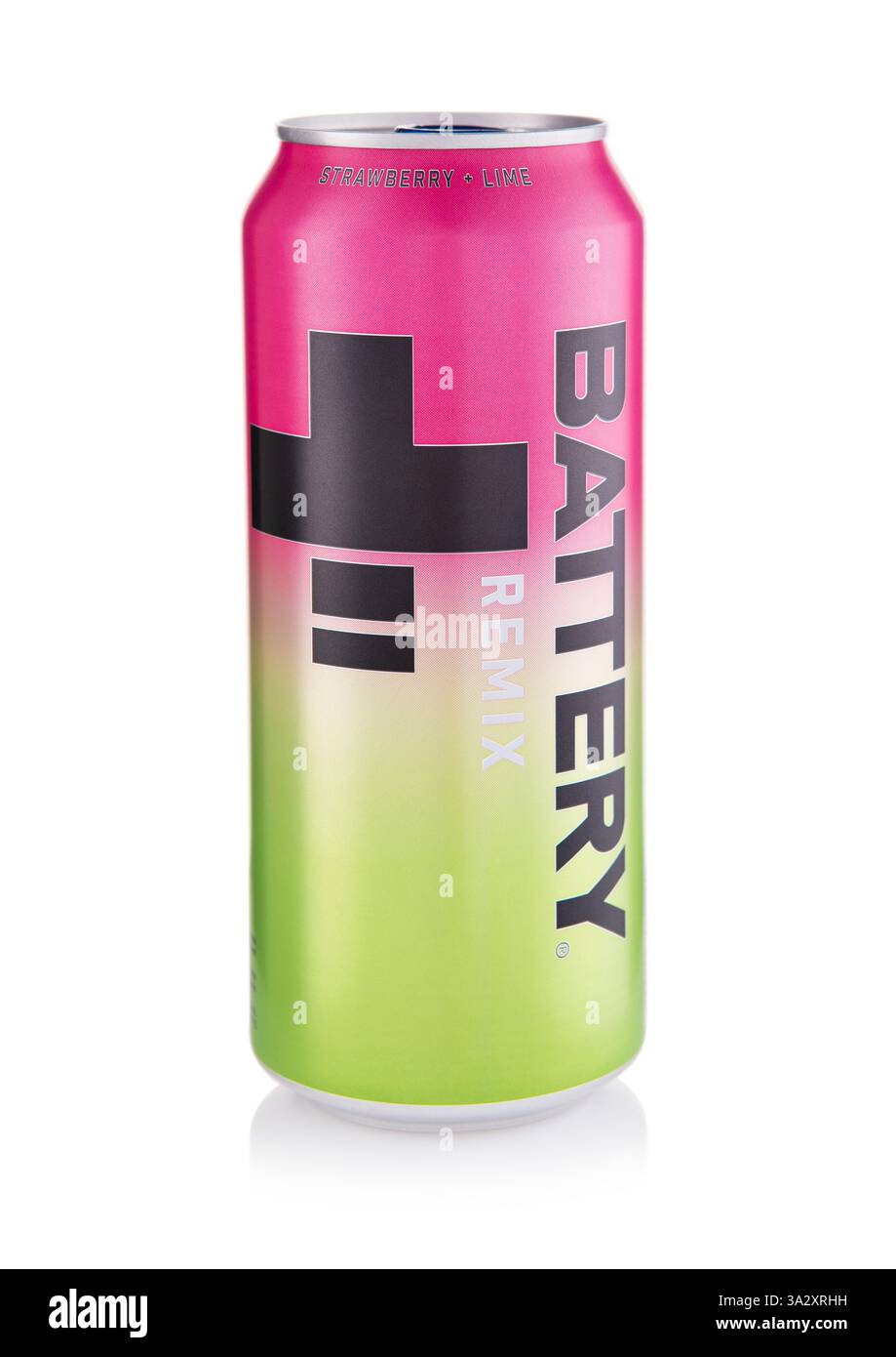 LONDON,UK - FEBRUARY 20,2025: Aluminium can of Battery Remix energy ...