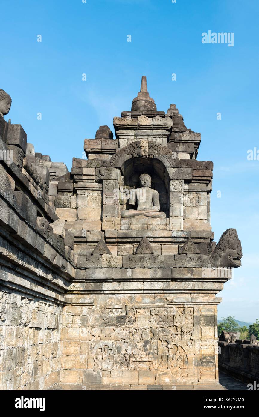 Buddhist statues in niches on Borobudur Temple, Java, Indonesia Stock ...