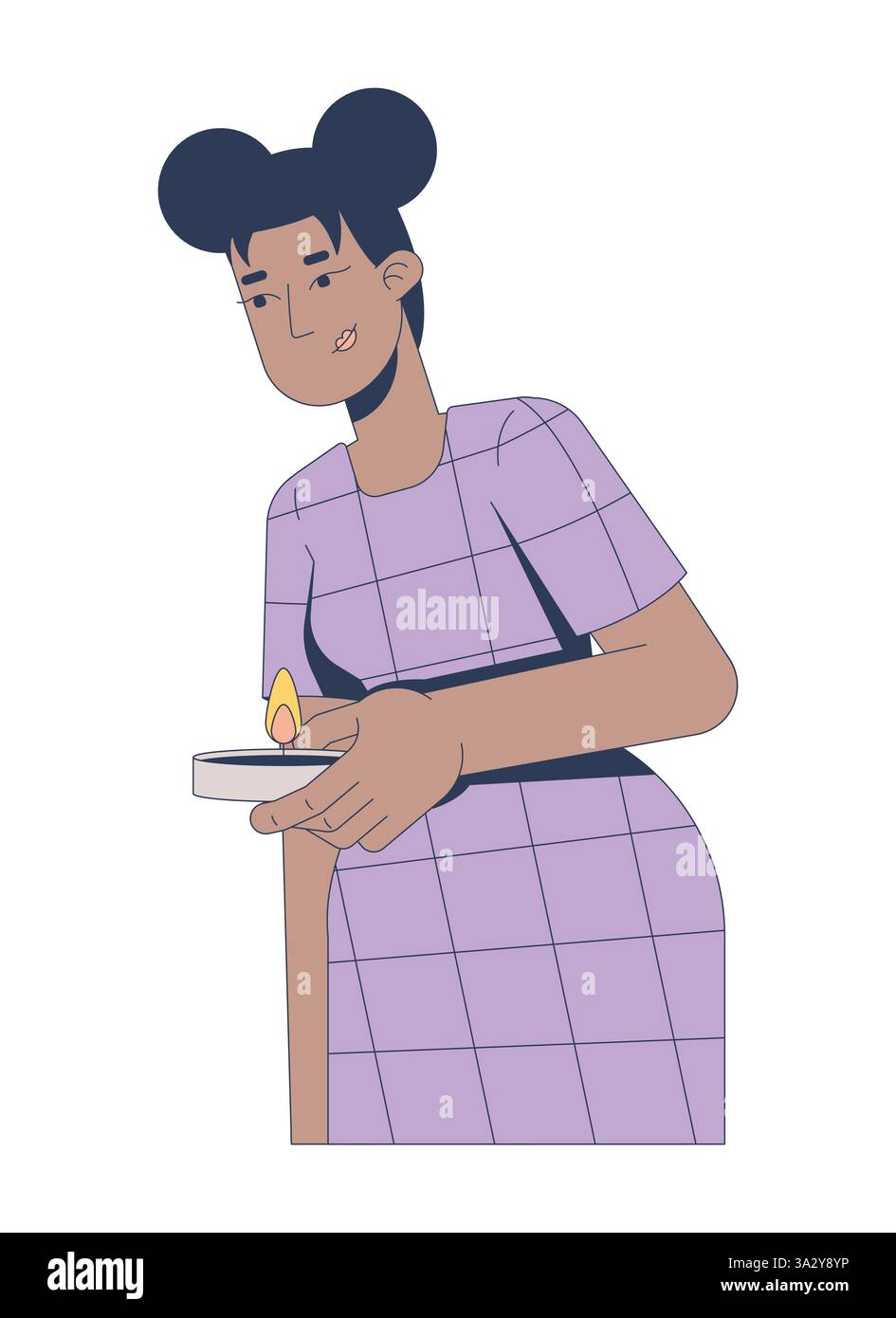 Black woman in checkered dress holding lit candle 2D cartoon character ...