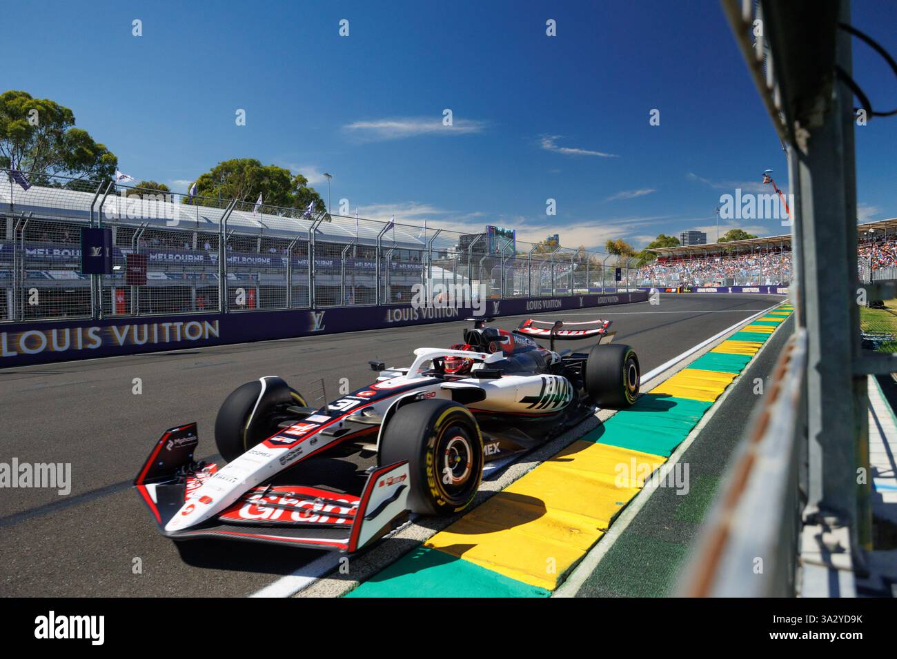 Esteban Ocon of France drives the (31) MoneyGram Haas F1 VF-25 Ferrari during the practice ahead ...