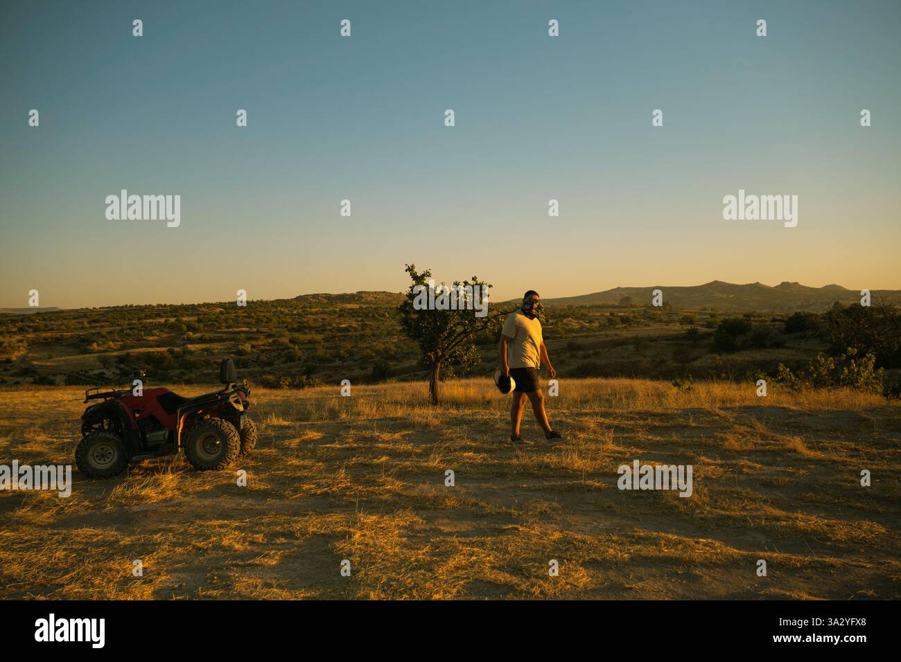 Nomadic Spirit: Exploring Remote Trails at Sunset in Cappadocia Stock ...