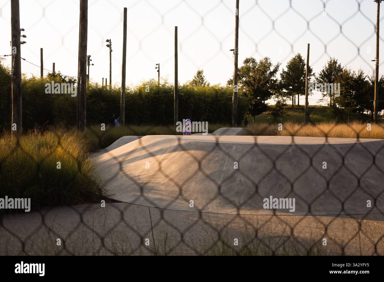 Through The Nets At The Gathering Place Skate Park Stock Photo - Alamy