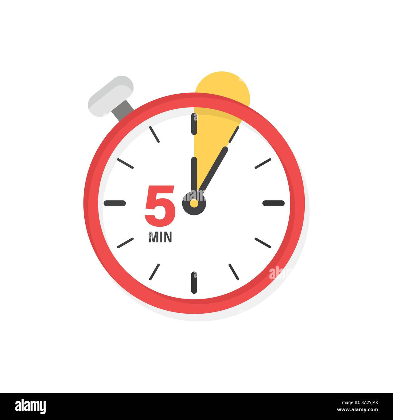 5 minutes on stopwatch icon in flat style. Clock face timer vector ...