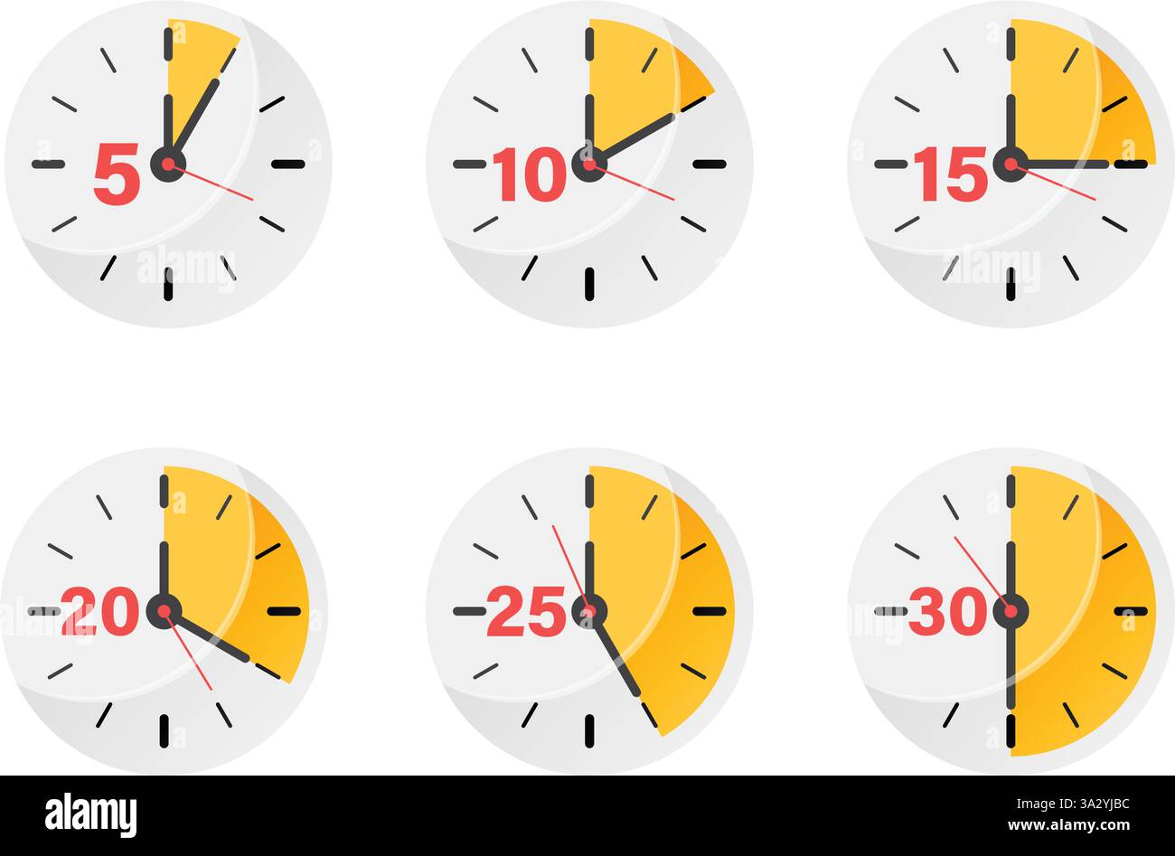 From 5 Minutes To 30 Minutes On Stopwatch Icon Set Collection In Flat