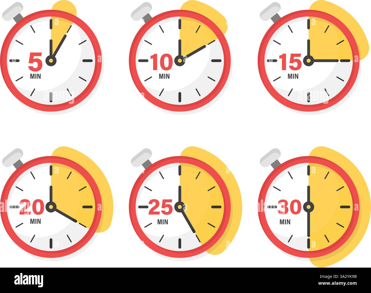From 5 Minutes To 30 Minutes On Stopwatch Icon Set Collection In Flat