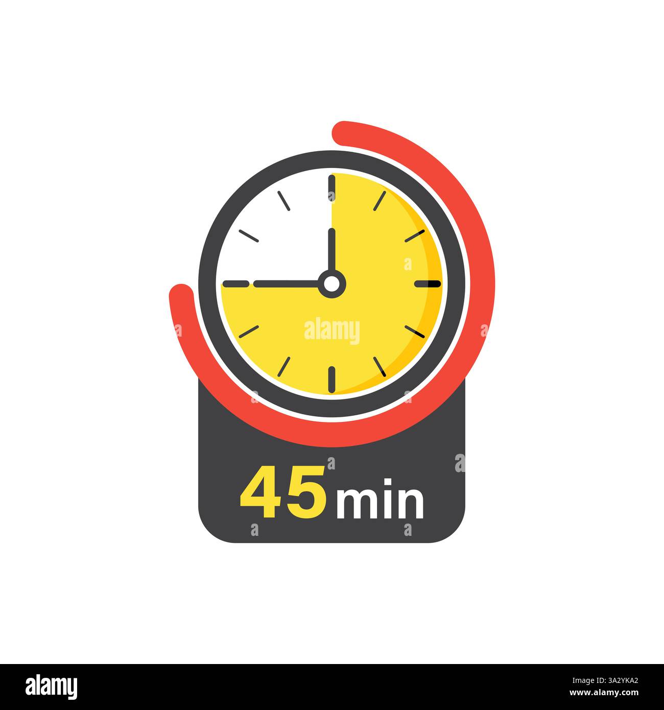 45 minutes on stopwatch icon in flat style. Clock face timer vector ...