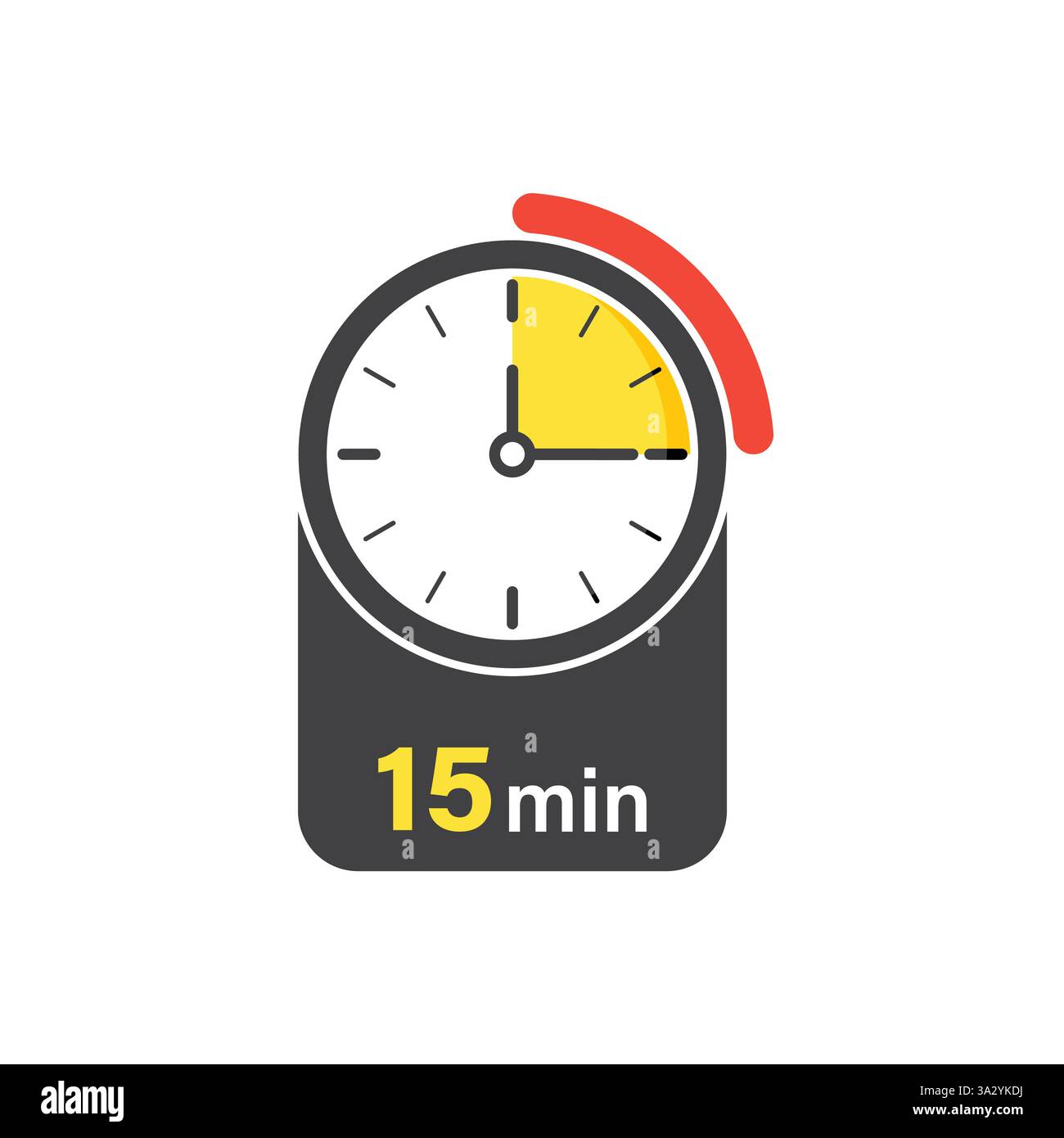 15 minutes on stopwatch icon in flat style. Clock face timer vector ...