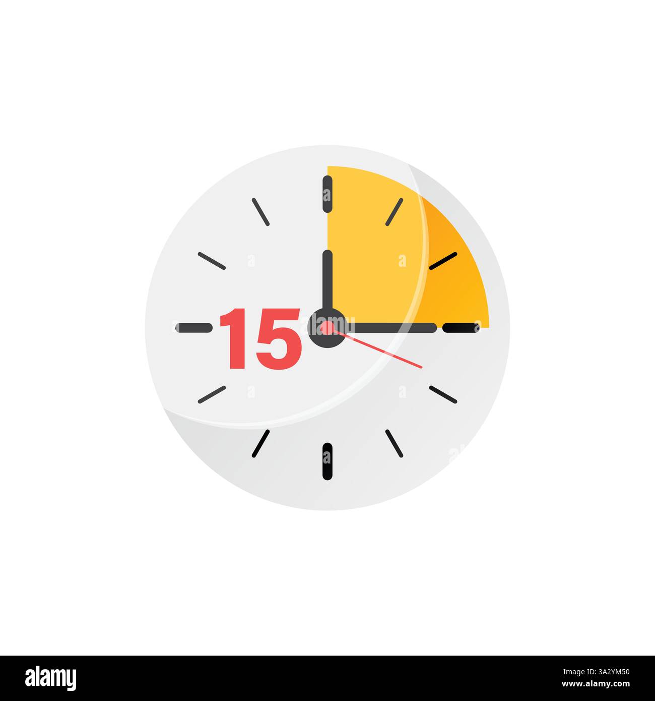 15 minutes on stopwatch icon in flat style. Clock face timer vector ...