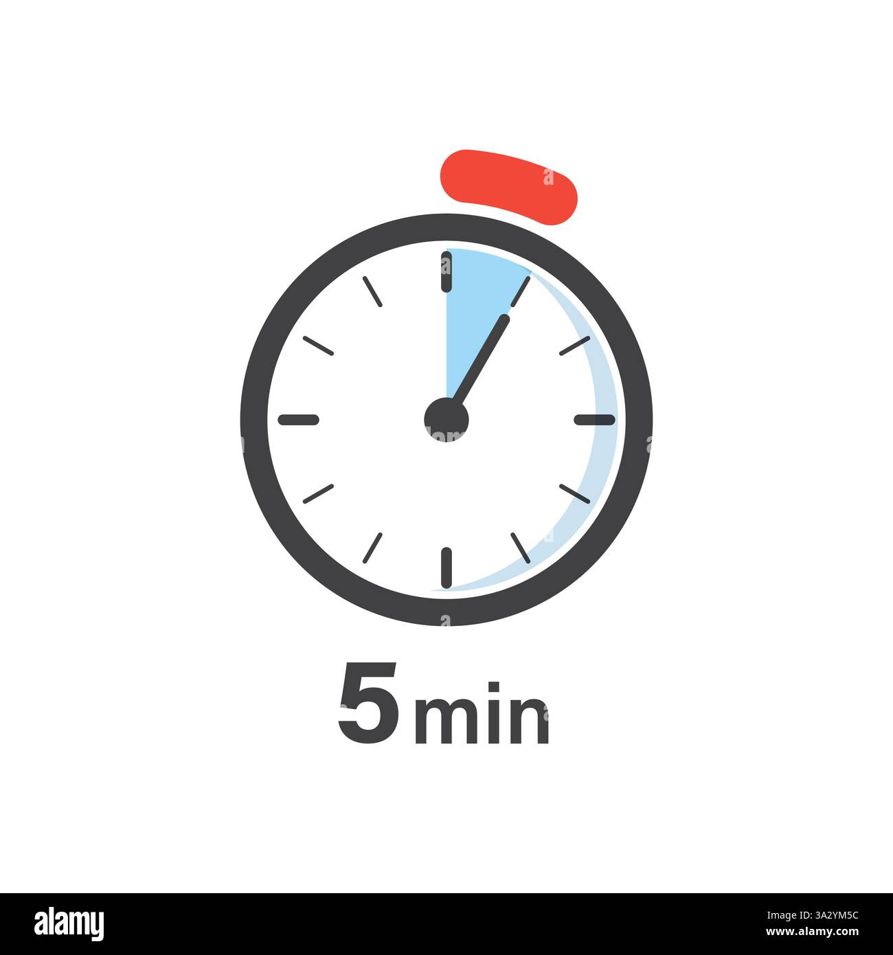 5 minutes on stopwatch icon in flat style. Clock face timer vector ...