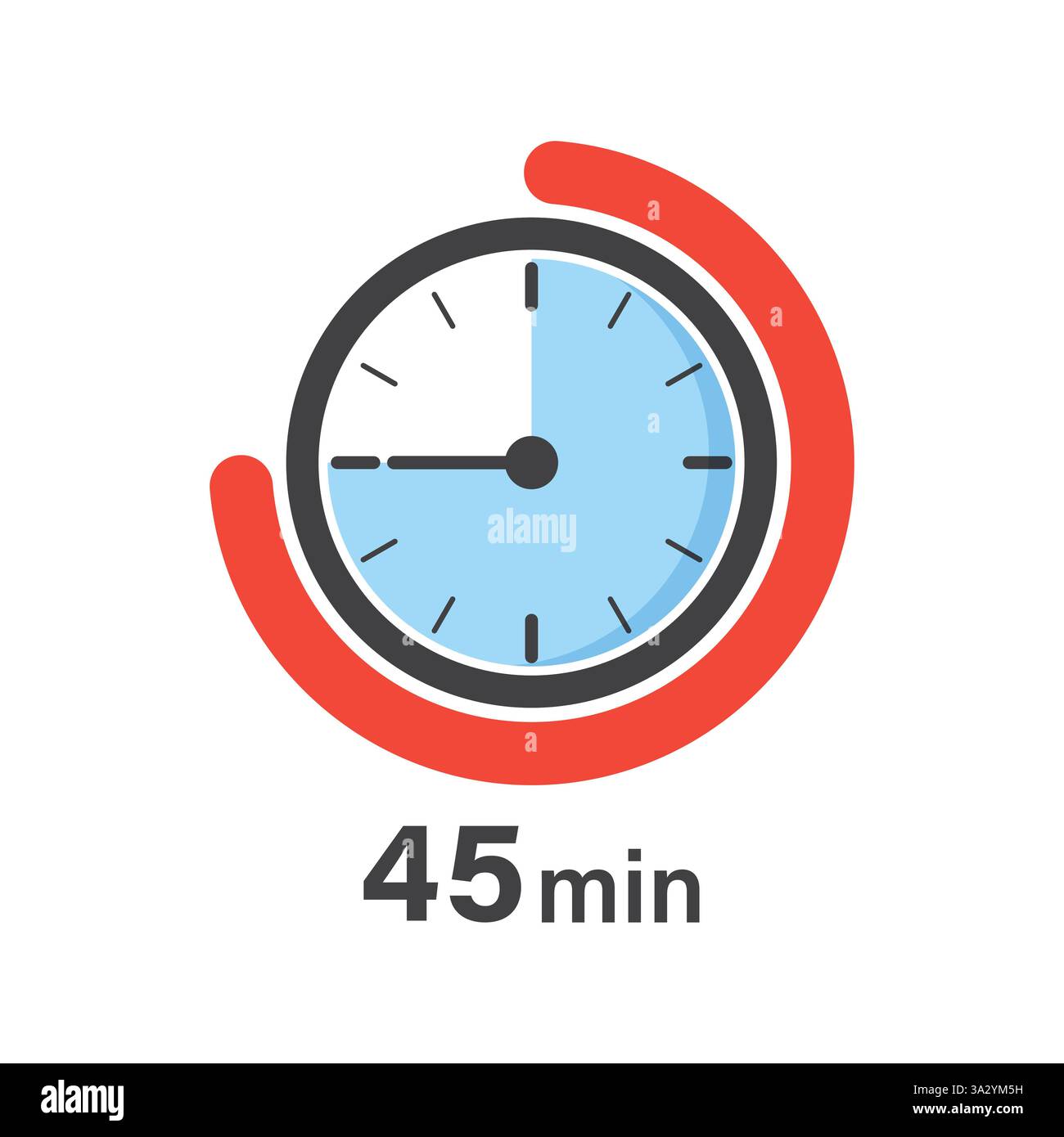 45 minutes on stopwatch icon in flat style. Clock face timer vector ...