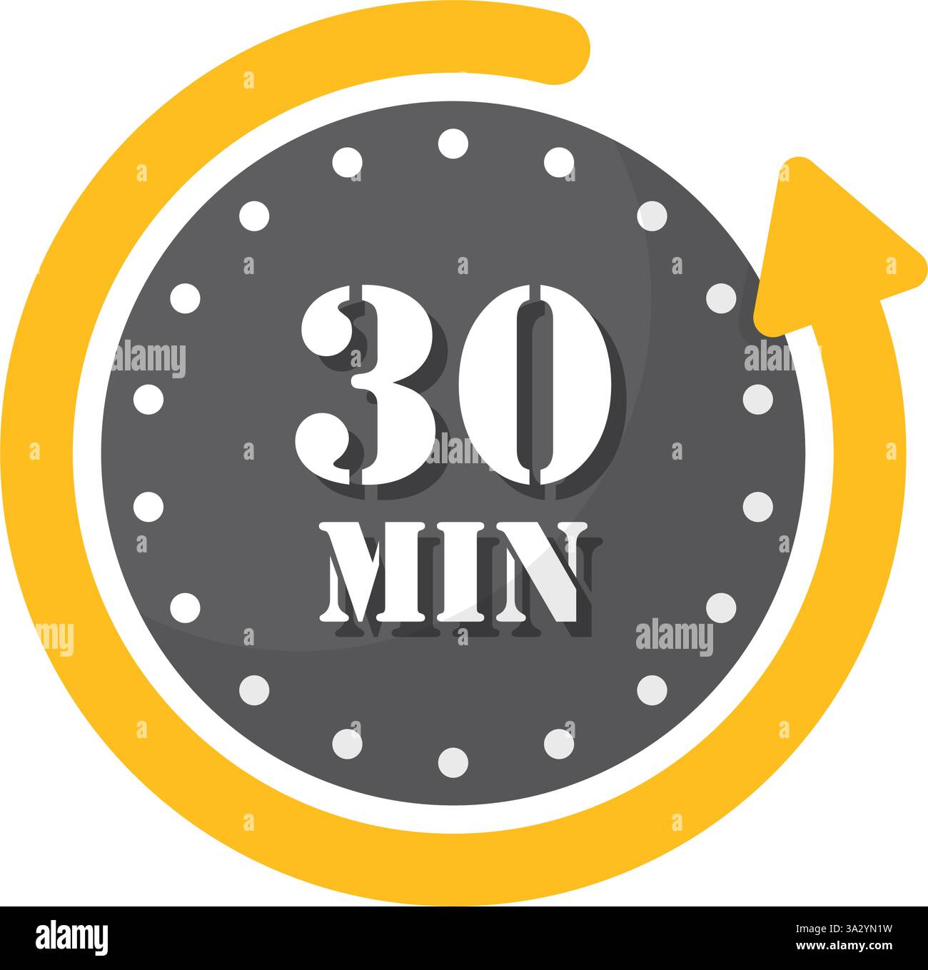 30 minutes on stopwatch icon in flat style. Clock face timer vector ...