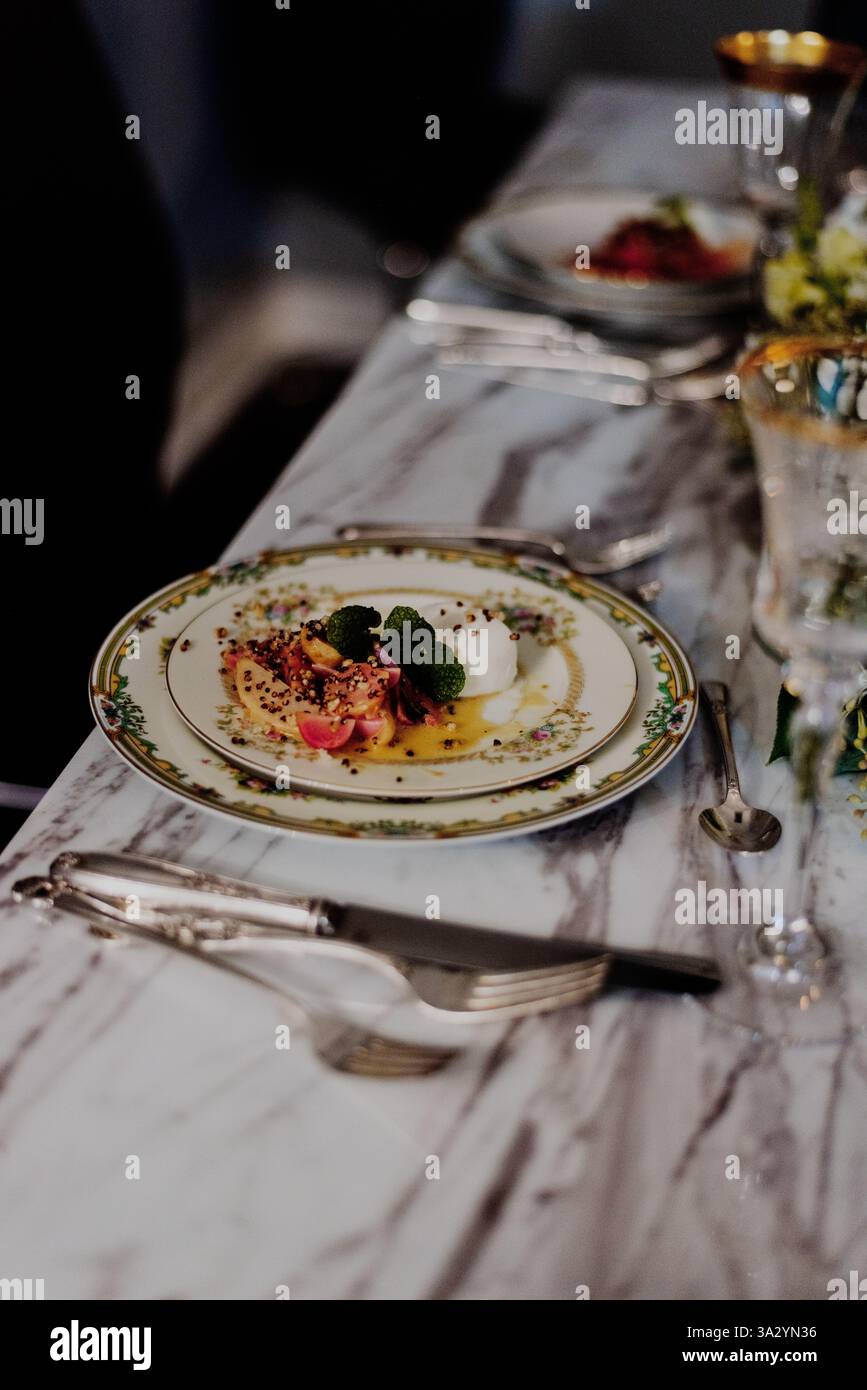 Fancy plated dinner at home Stock Photo - Alamy