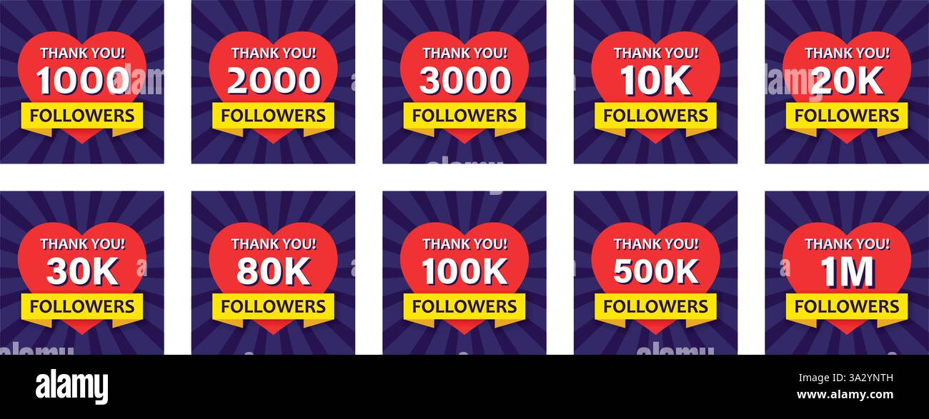 Thank you, followers icon set in flat style. Subscription amount vector ...