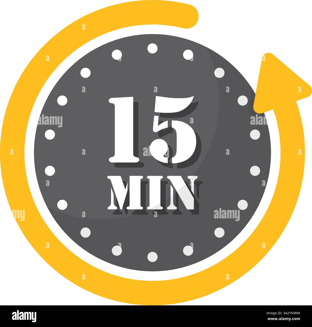 15 minutes on stopwatch icon in flat style. Clock face timer vector ...