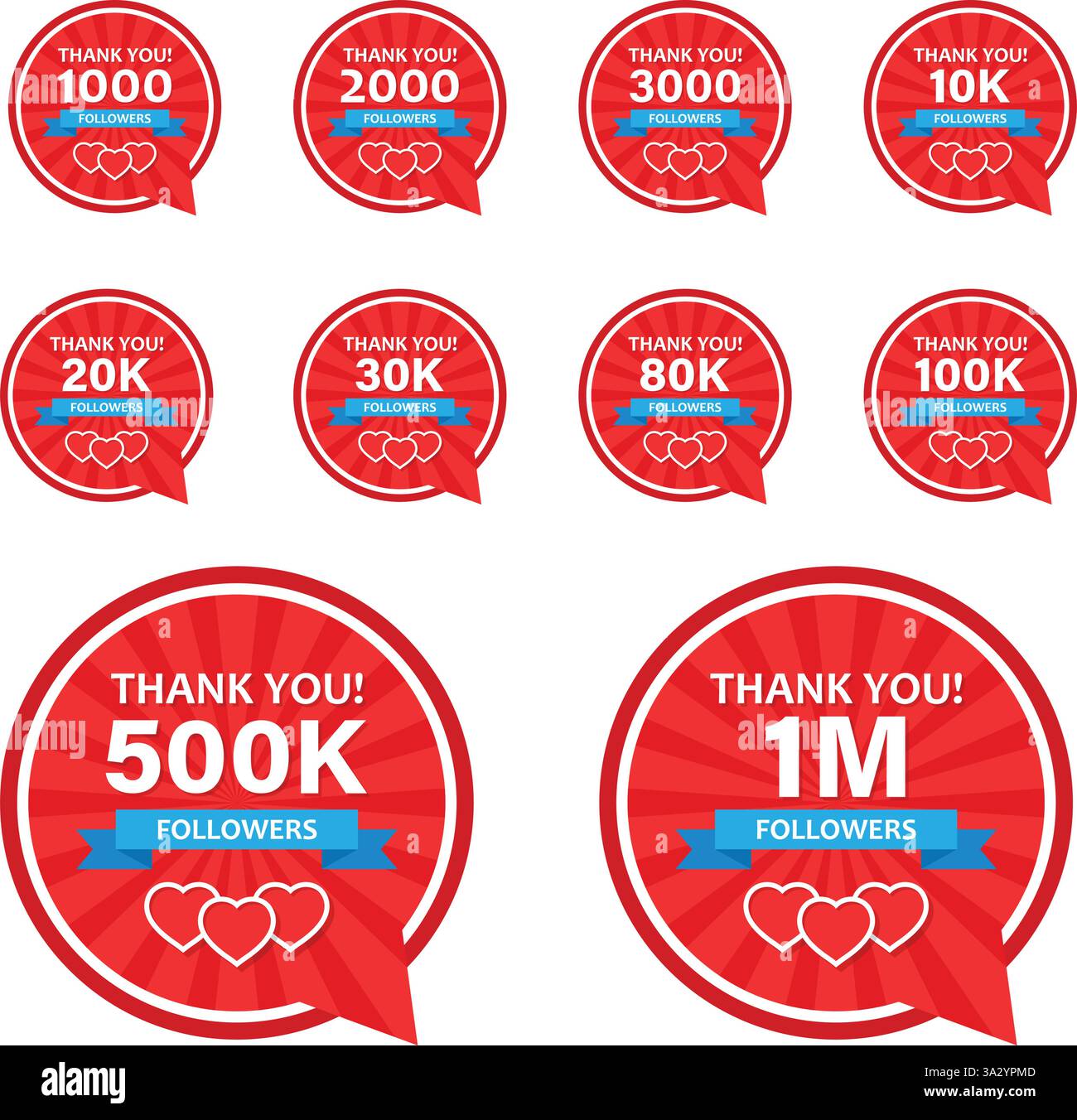 Thank you, followers icon set in flat style. Subscription amount vector ...