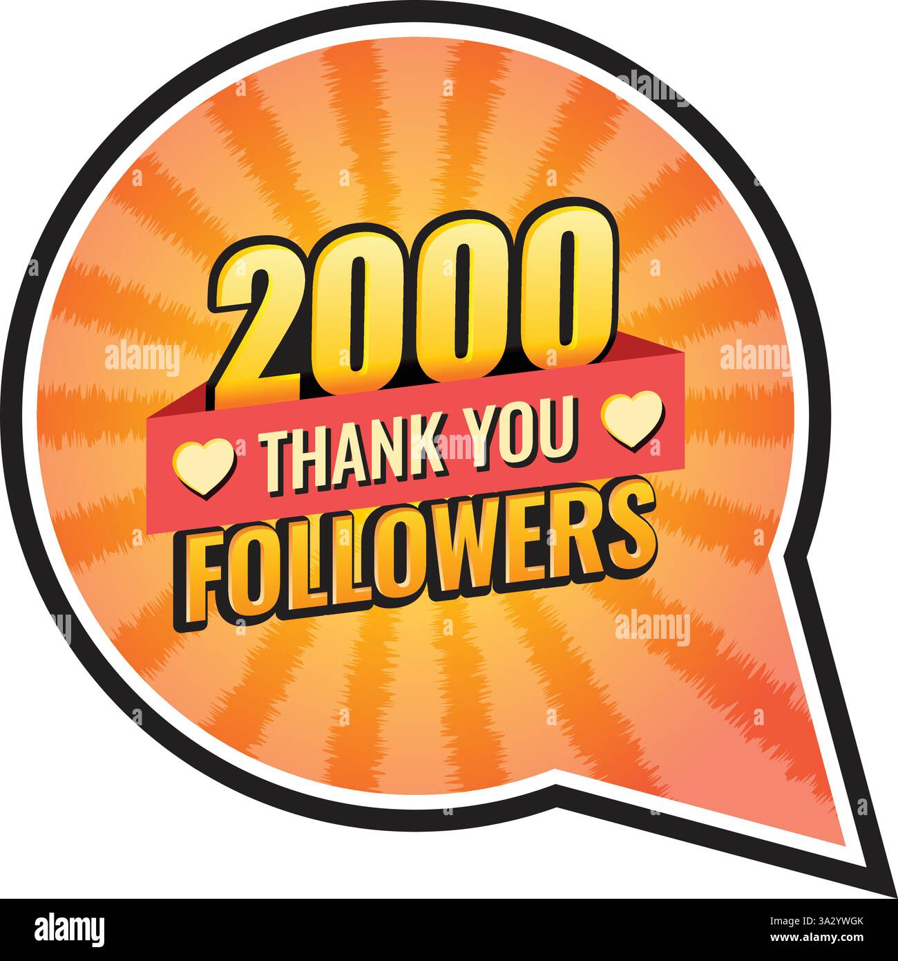 Thank you 2000 followers icon in flat style. Subscription amount vector ...