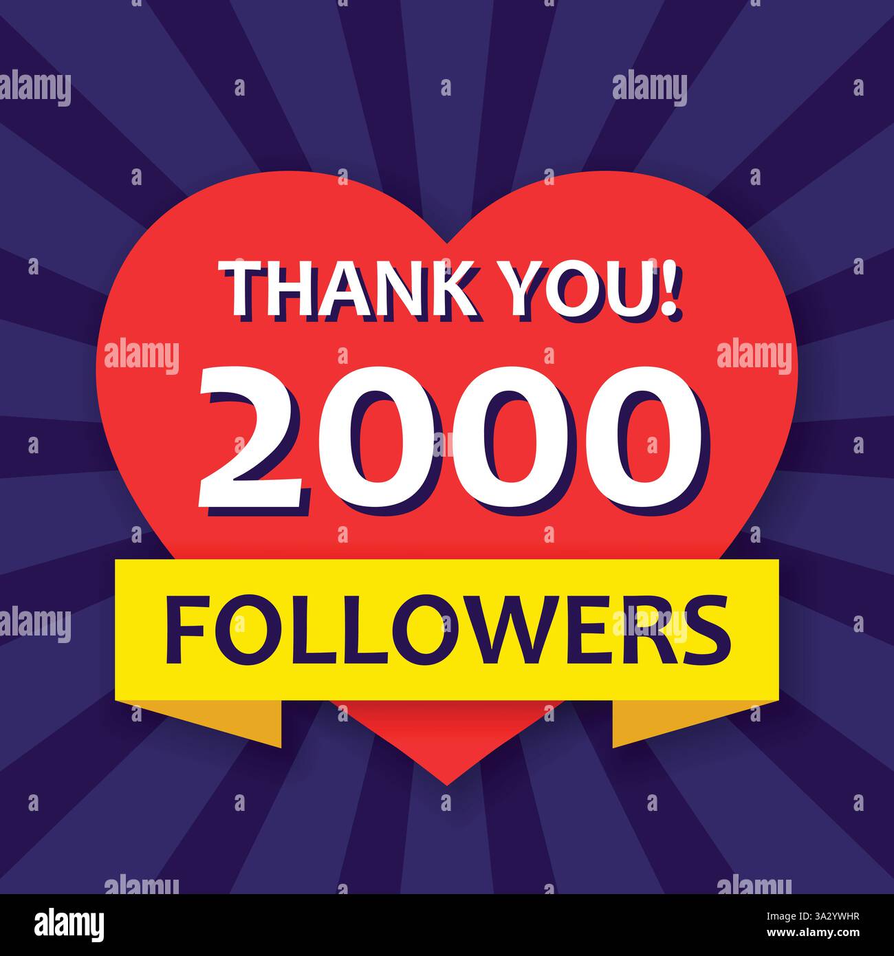 Thank you 2000 followers icon in flat style. Subscription amount vector ...