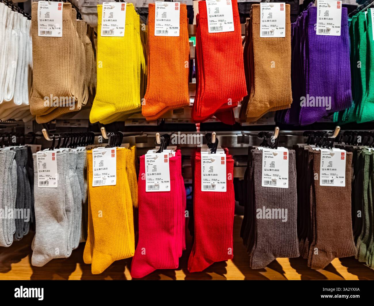 Tangerang, Indonesia - 19 Feb 2025: Colourful socks selection at a ...