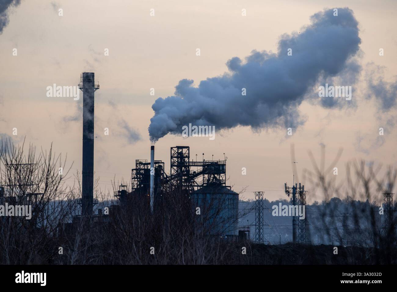 Plant smokestacks as seen from a local nature trail. (Photo by Stacey ...
