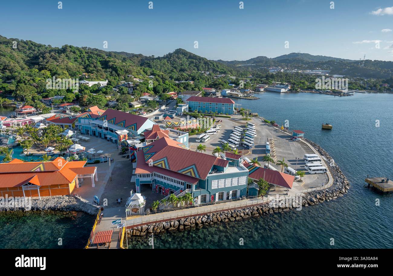 Overview of the Caribbean cruise ship port at Coxen Hole, Roatan ...